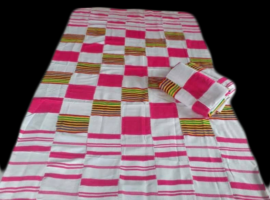 White/Pink Kente Cloth from Ghana, Handwoven, Authentic Ethnic Weave ...